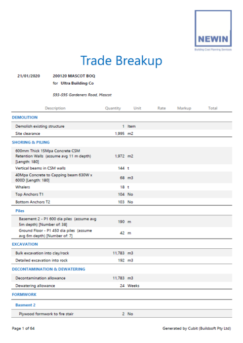 Bill Of Quantities - Newin Building Estimating Services